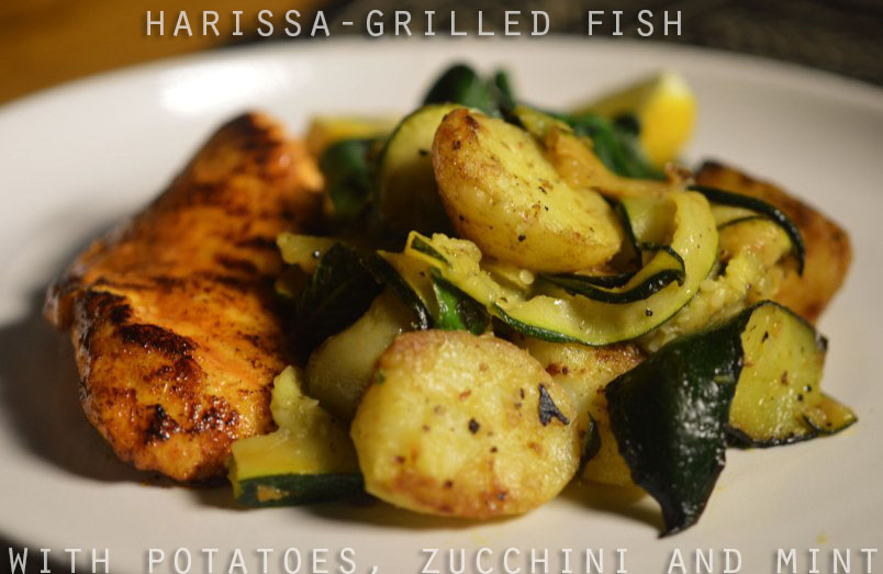 Harissa Fish with Zucchini, Mint and Lemon Potatoes – The Travelling Pantry