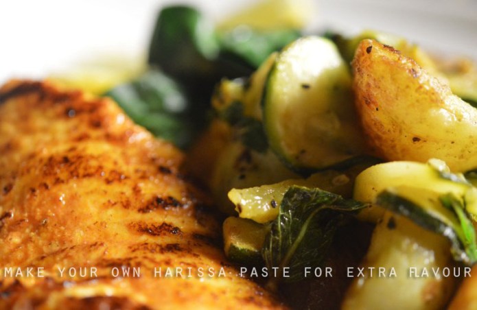 Harissa Fish with Zucchini, Mint and Lemon Potatoes – The Travelling Pantry